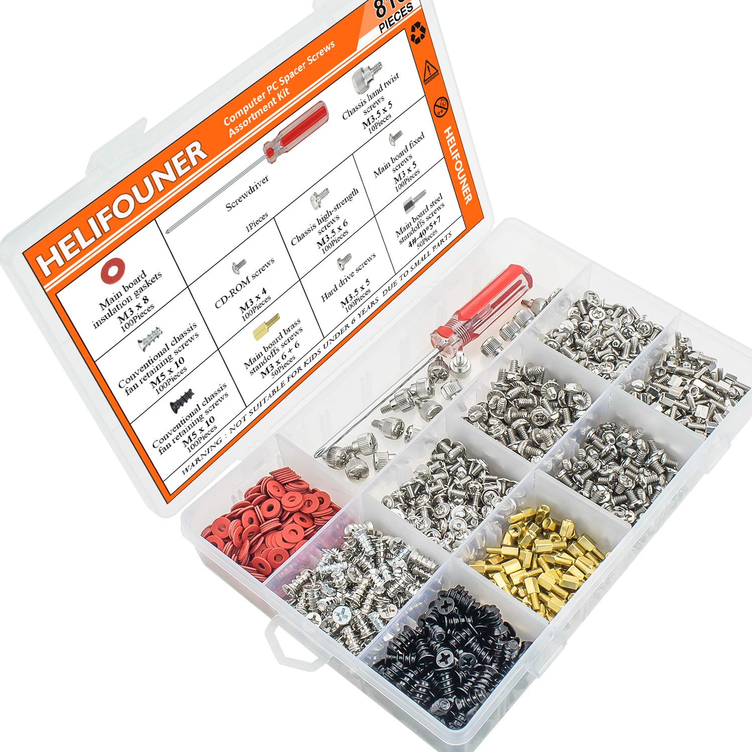 HELIFOUNER 810 Pieces Computer Standoffs Screws Assortment Kit with a Screwdriver