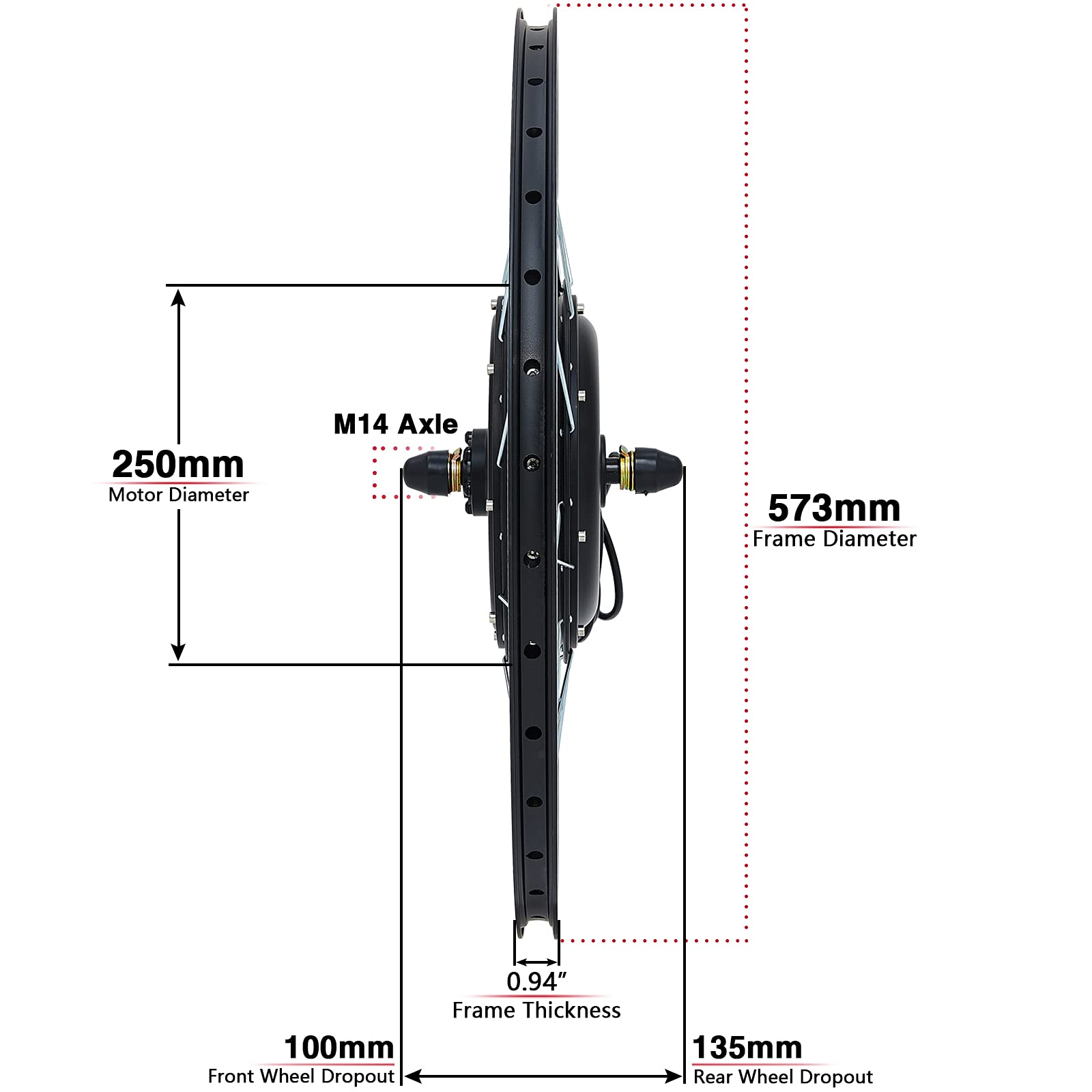 JAUOPAY Electric Bicycle Conversion Kit, 36V 500W EBike Brushless Gearless Hub Motor, 22.5" Front Wheel Frame for 26" x 1.95"~2.125" Tire, Dual Mode Controller