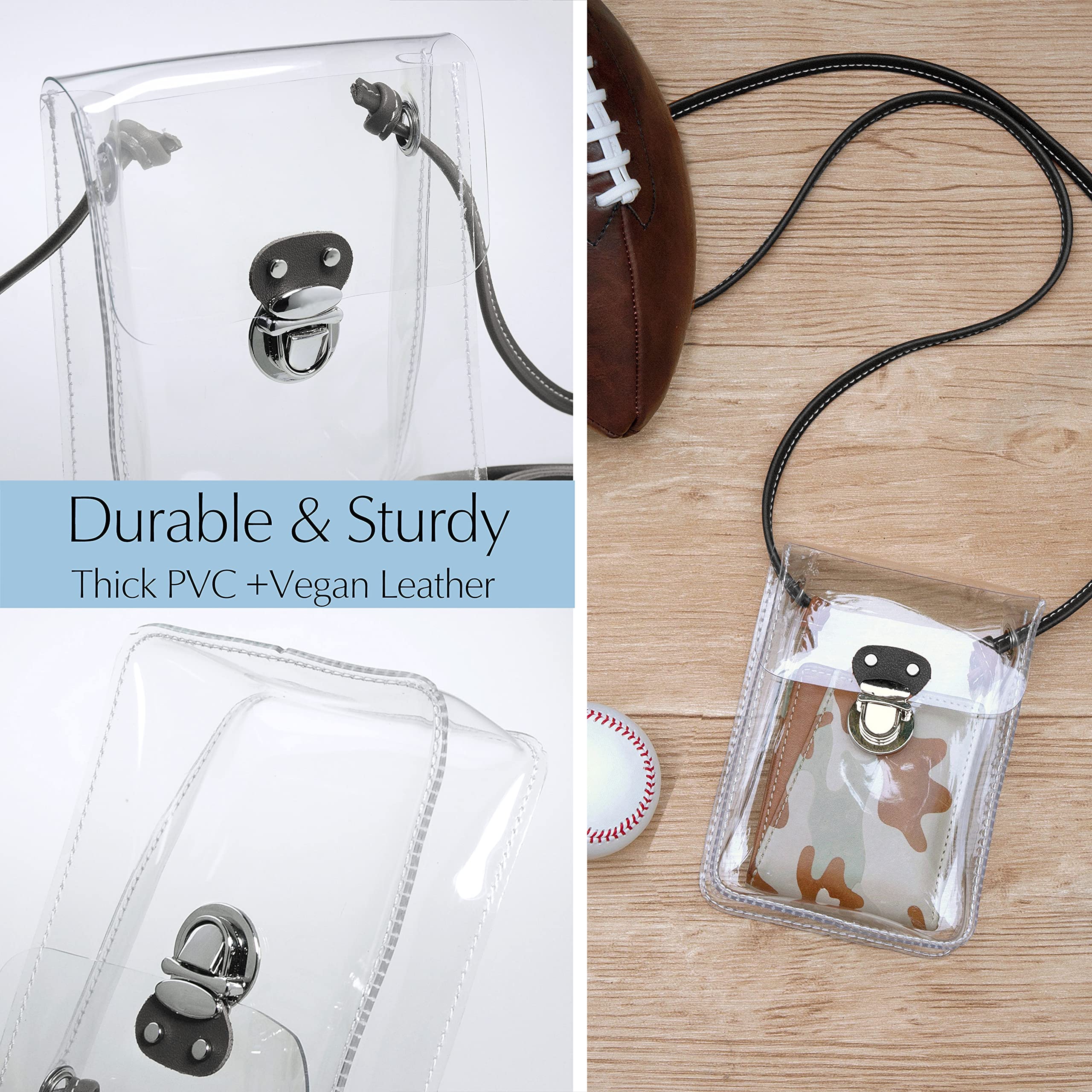 HOXIS Clear PVC Small Crossbody Bag for Stadium Approved Womens Purse Transparent Shoulder Bag Cell Phone Pouch (Black)