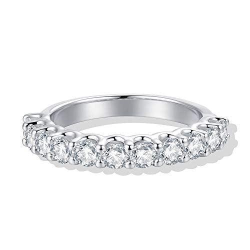 HAFEEZ CENTER 3mm Rhodium Plated Sterling Silver Half Eternity Moissanite Wedding Band Ring (7)