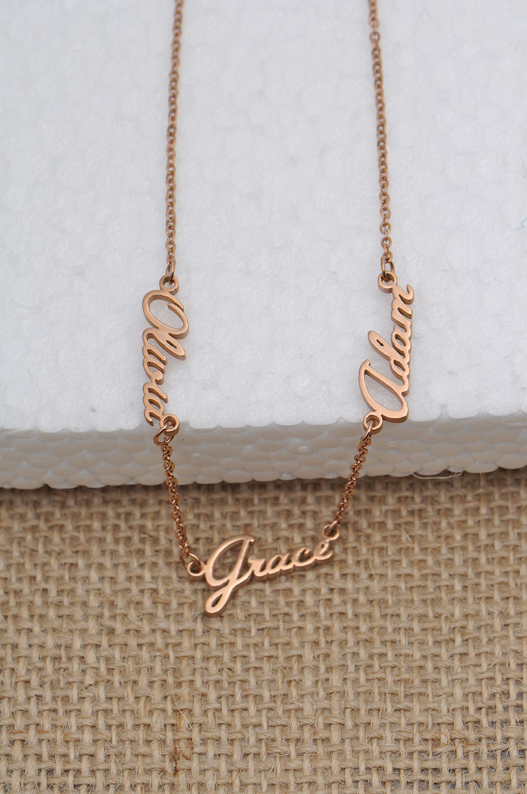 GR35Z9 Custom 3 Name Necklace Personalized 18k Gold Plated Monogram Initial Womens Necklace