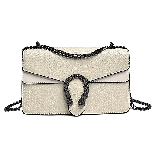 Gxamz Snake Print Crossbody Bag with Chain Women Retro Clutch Shoulder Bag Medium Square Leather Satchel Bag