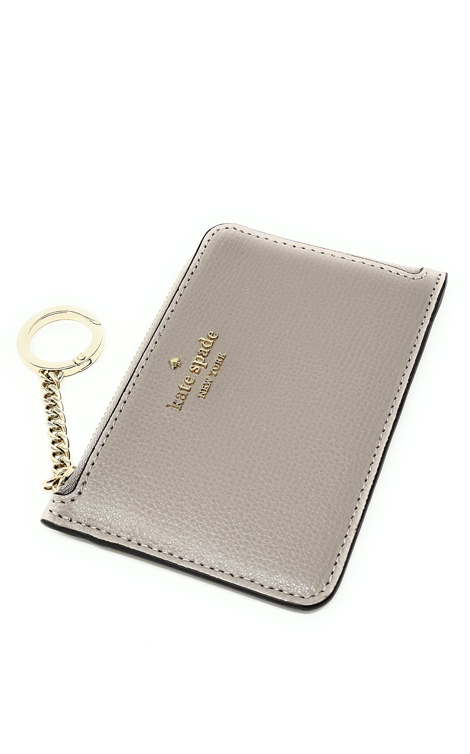 Kate Spade womens, unisex Darcy medium l-zip Laether card holder with Key Ring In Warm Taupe