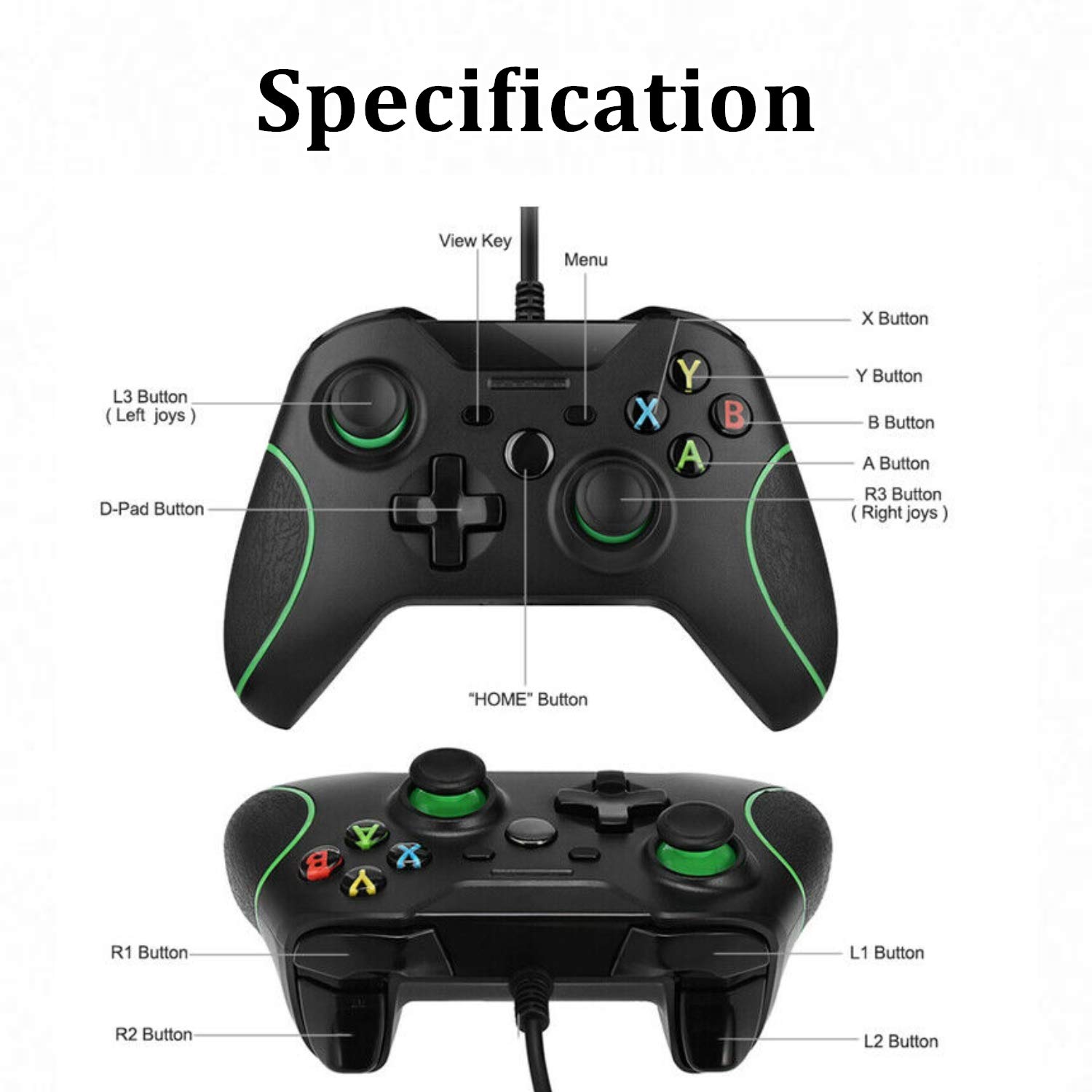 IJJ Wired Controller for Xbox One,USB Gamepad Joypad Controller with Dual-Vibration for Xbox One/S/X/PC with Windows 7/8/10 (Black)