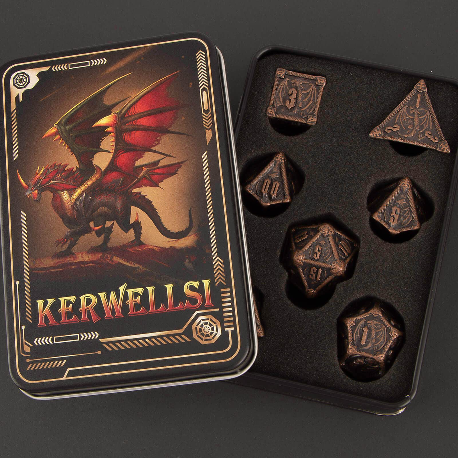 KERWELLSI Role Playing dice, Ancient Metal D&D Dice Set, Dragon DND Dice Sets, D and D Role Playing Dice, RPG D20 D12 D10 D8 D6 D4