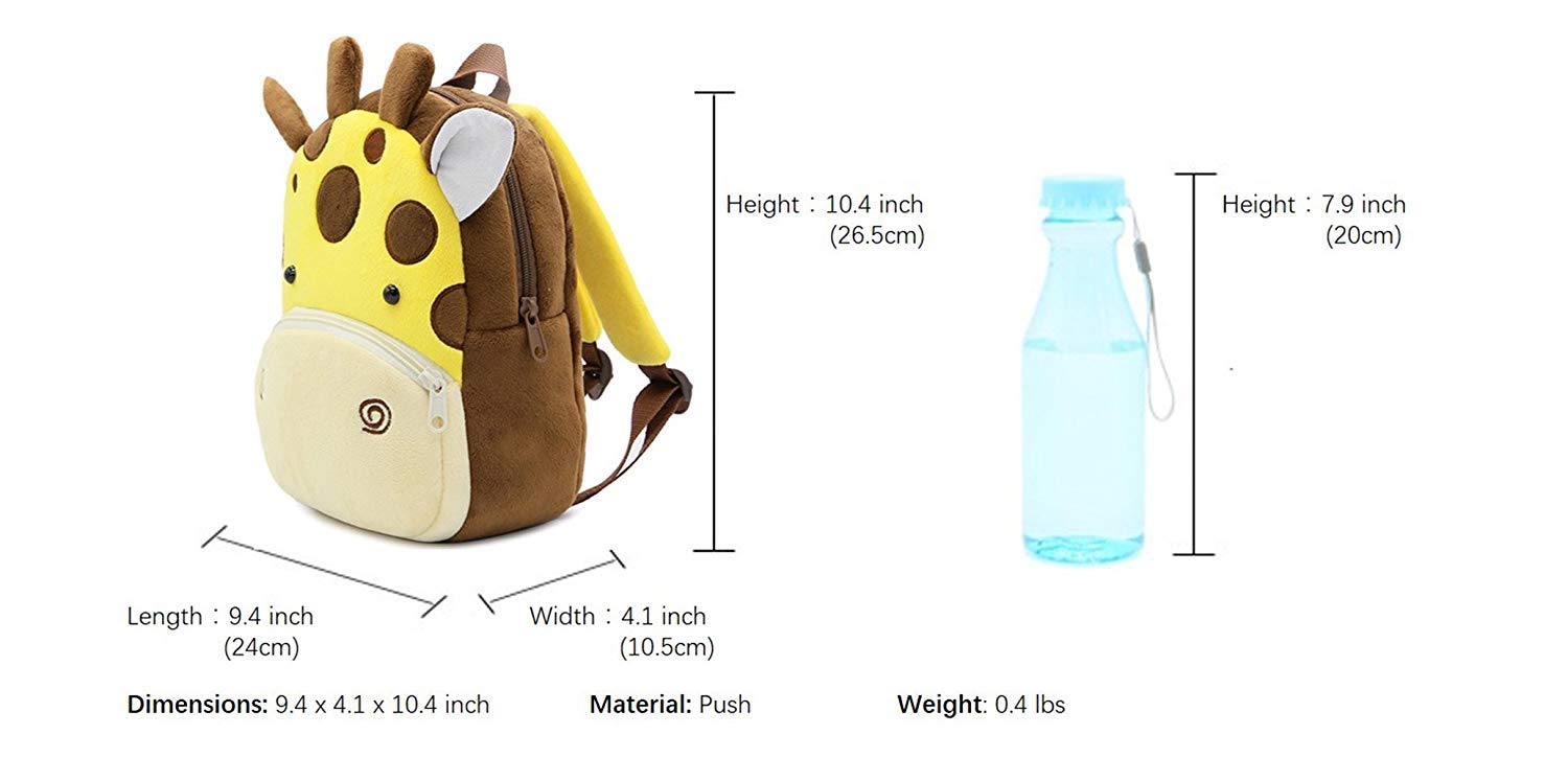 KISSOURBABY Cute Toddler Backpack,Cartoon Cute Animal Plush Backpack Toddler Mini School Bag for Kids Age 1-4Years Old(Giraffe)