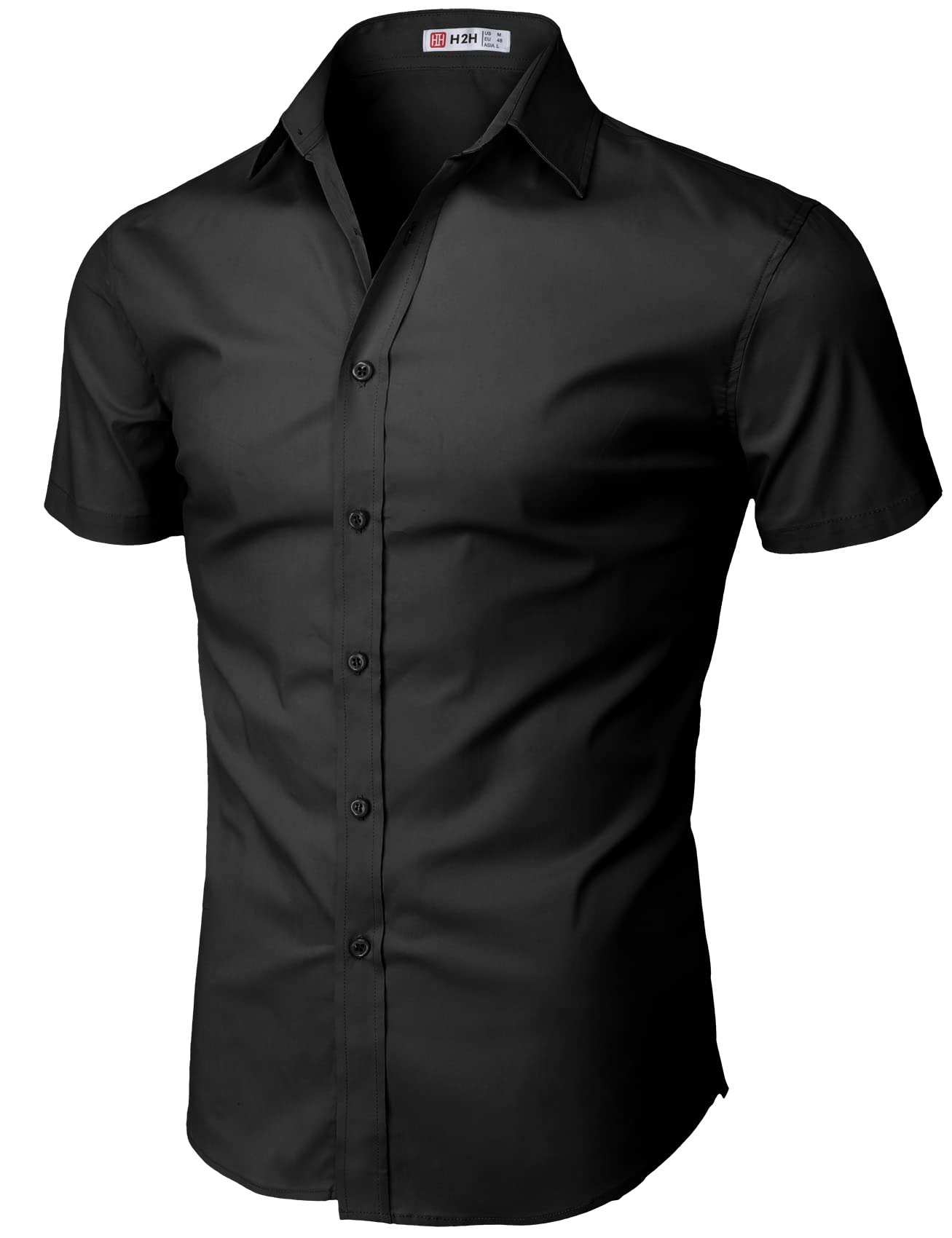 H2H Mens Slim Fit Short Sleeve Dress Shirtsby BLACK US XL/Asia 2XL (KMTSTS0132)