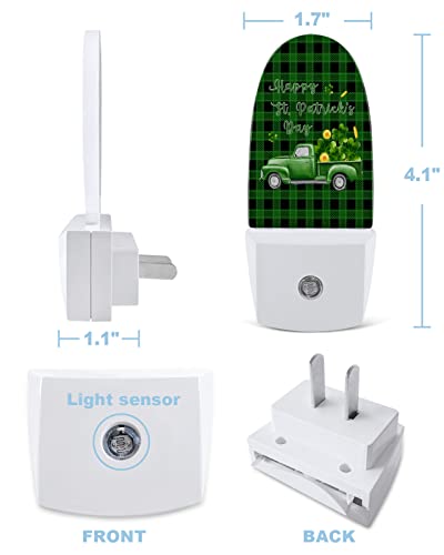 St. Patrick's Day Clover Night Light, LED Plug in Night Light, Green and Black Checkered Green Truck Gold Night Lights with Dusk to Dawn Sensor Decorative Kids/Adults Nightlight for Bedroom Bathroom