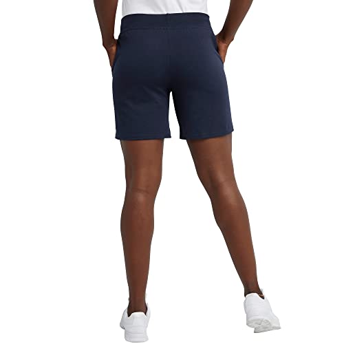 Hanes Womens Jersey Pocket Shorts, Drawstring Cotton 7" Inseam Athletic-shorts, Navy, Small US