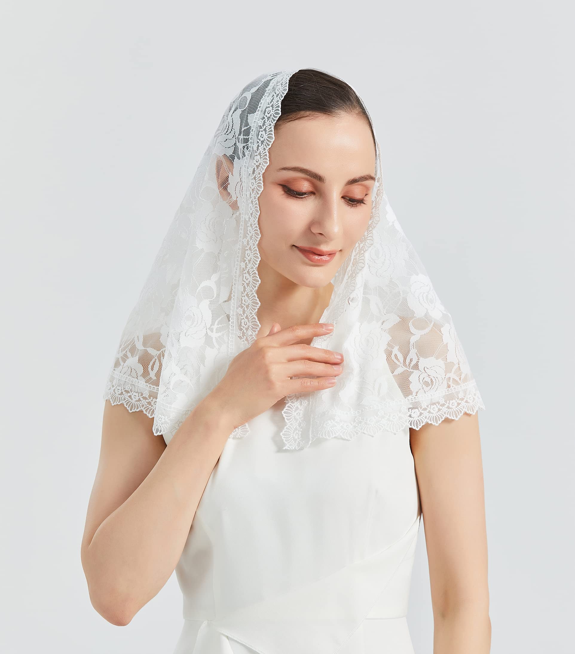 Grettytling Lace Mantilla Veil Soft and comfortable 7 Colors Spanish Style Rose Lace Veil Head Covering D Shape , 2pcs Black&white