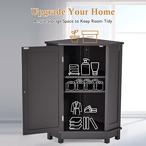 Shupsy Upgraded Bathroom Cabinet, Thickened Freestanding Storage Furniture, Stronger Triangle Corner Storage Cabinet with Adjustable Shelf and Doors for Kitchen,Living Room. (Black Brown)