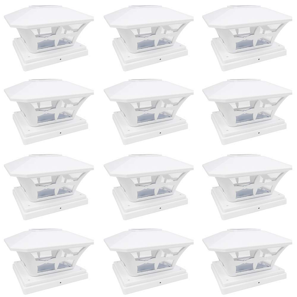 iGlow 12 Pack White Outdoor Garden 6 x 6 Solar SMD LED Post Deck Cap Square Fence Light Landscape Lamp PVC Vinyl Wood