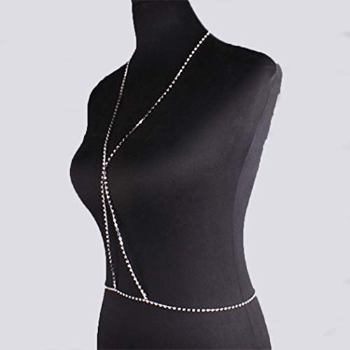 Haloty Boho Bra Body Chain Rhinestone Bikini Chains Silver Sparkling Beach Harness Body Jewelry for Women and Girls