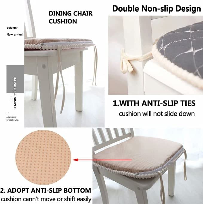 Kitchen Chair Cushions with Ties,Dining Chair Cushions 18x17,Chair Pads for Dining Chairs No Slip,Adjustable Detachable Seat Pads for Dining Chairs Yellow,4 Pack