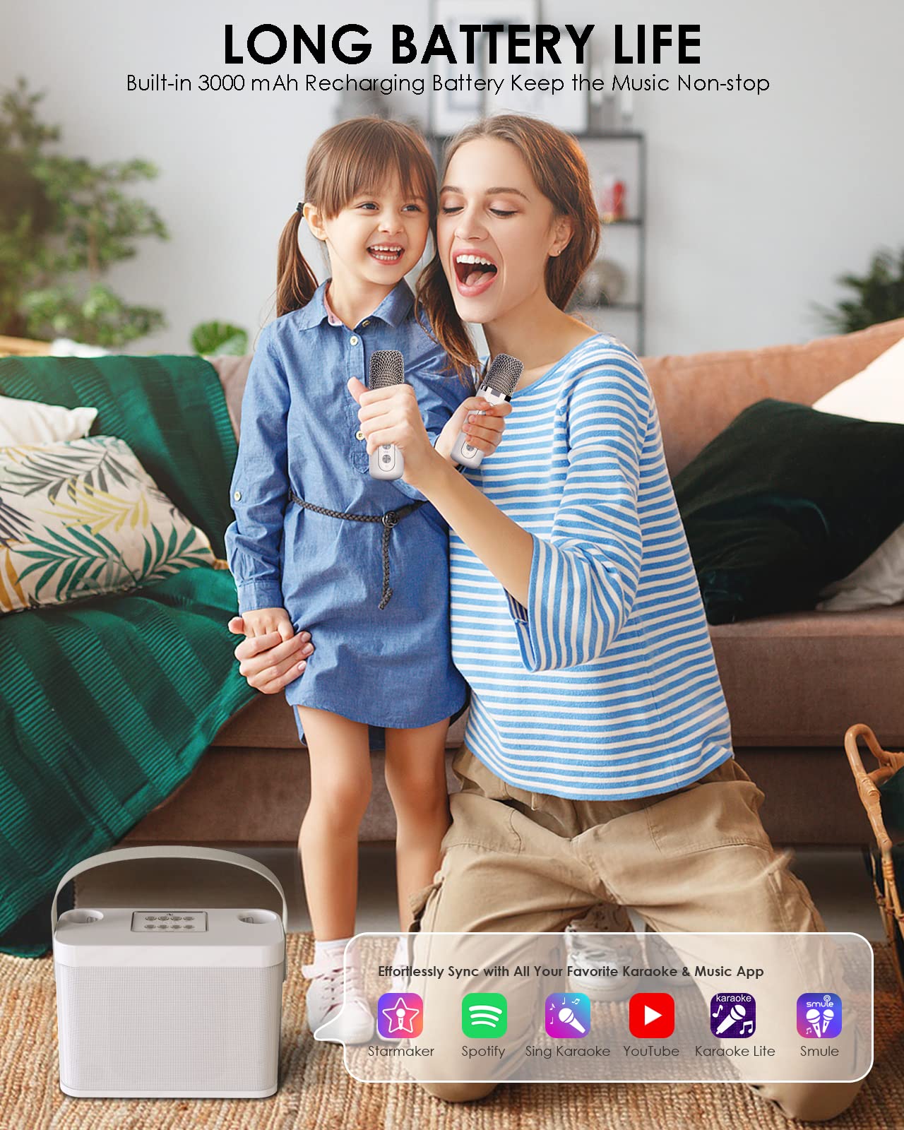 Karaoke Machine for Adults/Kids, FULLIFE 2024 Upgraded Portable Bluetooth Karaoke Speaker with 2 Wireless Microphones,PA Speaker System with Carrying Handle, Echo and Vocal Cut for Meetings, Parties