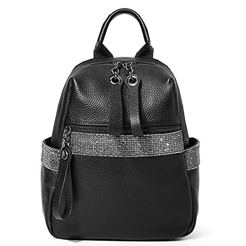 Iswee Leather Women Backpack Small Purse Anti-theft Casual Soft Daypack for Women (Black)