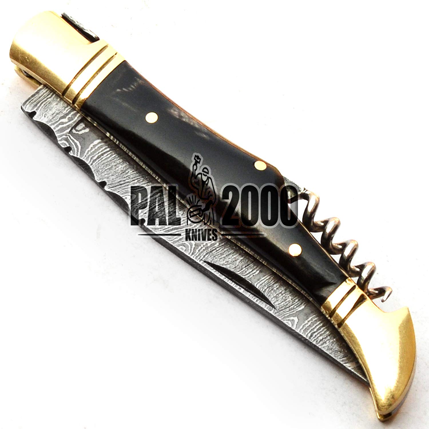 Handmade Damascus Steel Folding Pocket - Knife With Leather Sheath - Hunting - Camping - Fishing - Outdoors (9800)