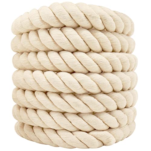 Twisted Cotton Rope (1 in x 10 ft) Natural Thick White Rope for Nautical, Landscaping, Railings, Hammock,Home Decorating