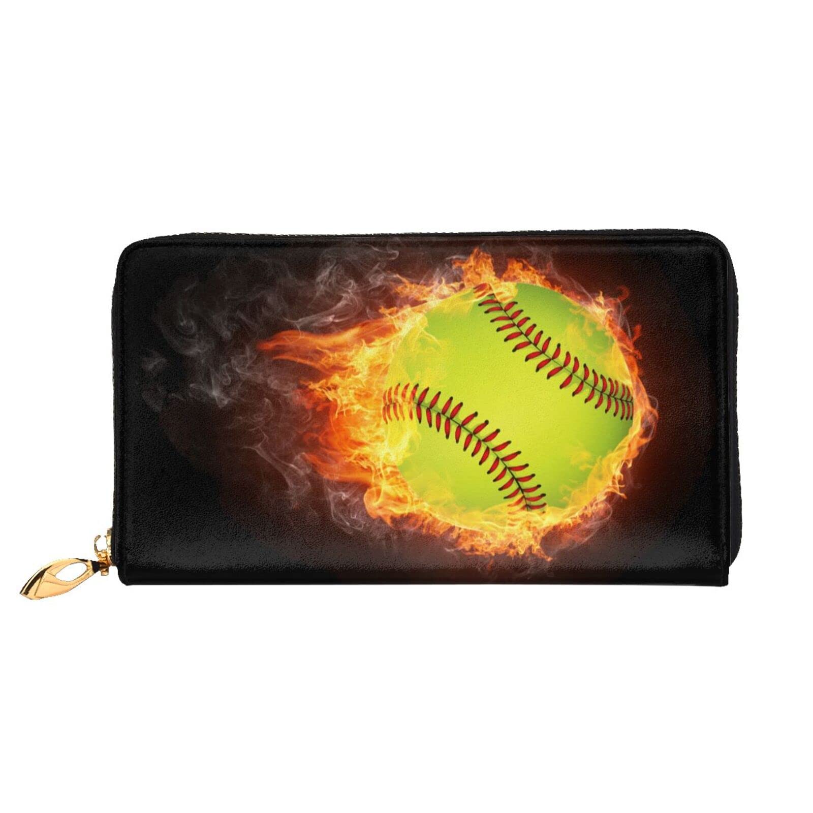 Long Handbag Purse Wristlet Bag Card Holder Wallet-Softball Fire Leather Wallet for Women Men
