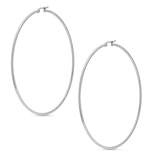 Gem Stone King 3.5 Inch Stainless Steel Silver Tone Hoop Earrings For Women