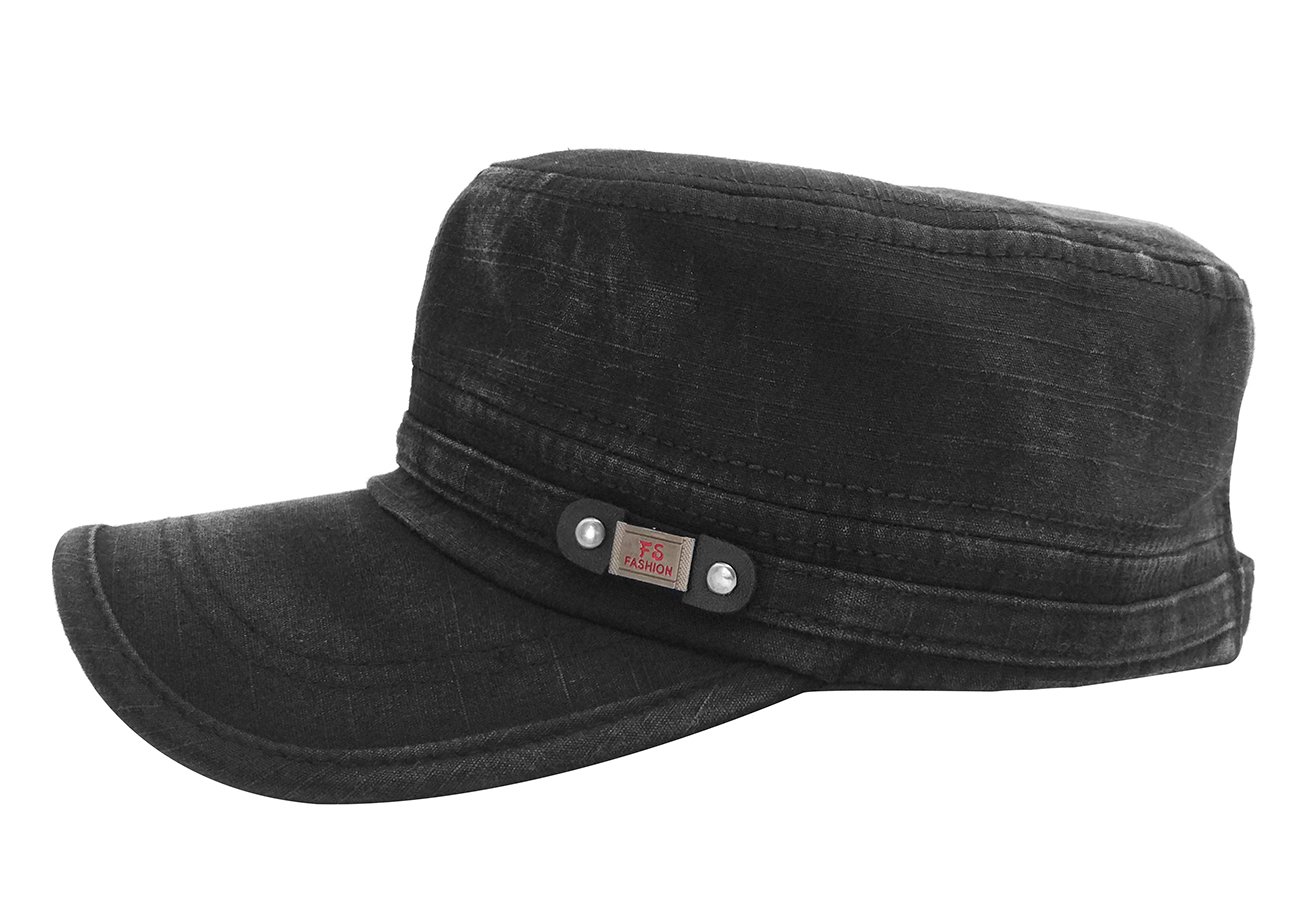 Glamorstar Unisex Cadet Army Cap Washed Cotton Military Corps Hat Flat Top Cap Black,One Size