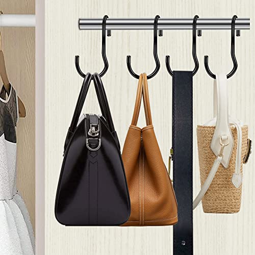 Purse Hanger for Closet - 10 Pack Closet Hooks for Bags - Unique Twisted Design Closet Rod Hooks Saves Space, Large Size Purse Hooks for Hanging Handbags, Belts, Scarves, Hats, Clothes - Black
