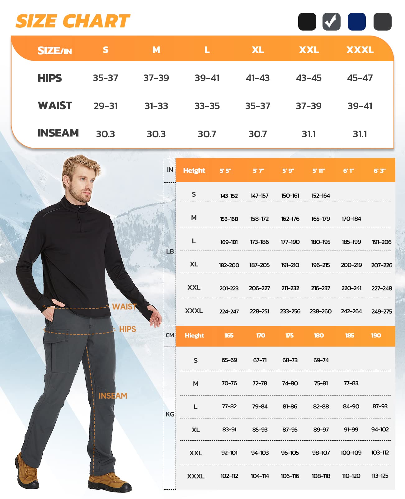Hiauspor Snow Pants Mens Fleece Lined Winter Hiking Waterproof Ski Insulated Snowboard Outdoor Softshell Pants (Standard, Grey, Medium)