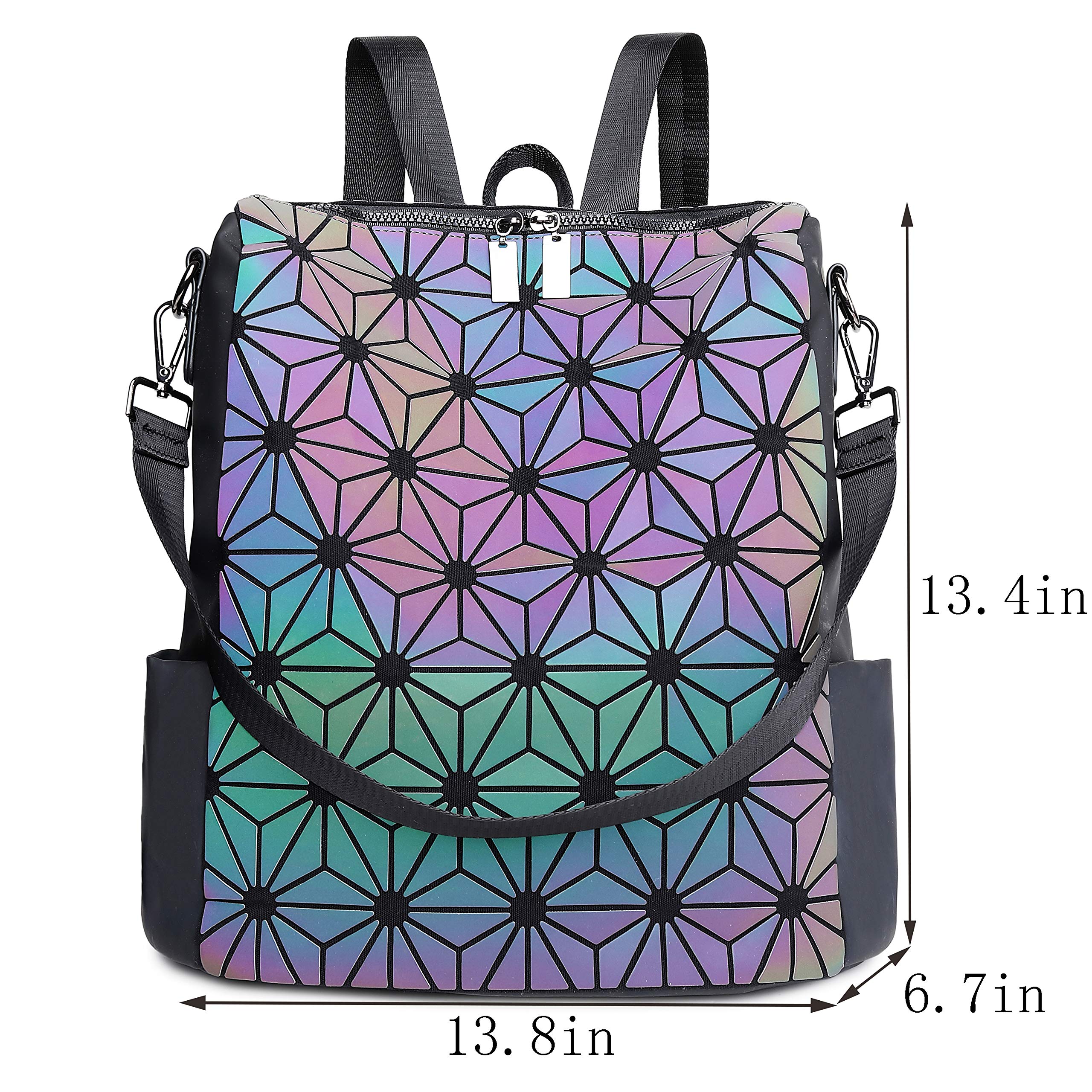 FZChenrry Geometric Backpack Luminous Backpacks Holographic Reflective Bag Lumikay Bags Irredescent Large Rainbow Purses Wallet Set B6