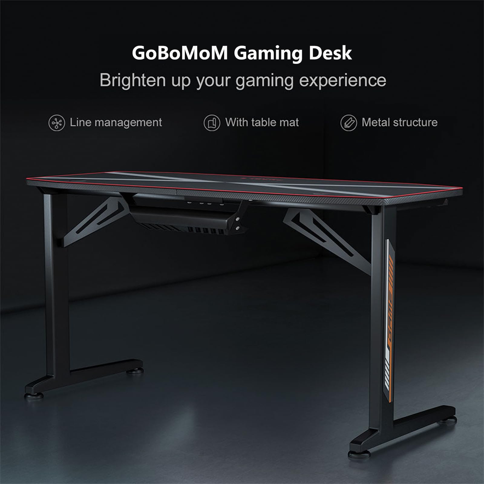 GoBoMoM Computer Desk - 55 Inch Gaming Desk with Carbon Fiber Surface and Big Mouse Pad, for Home Office, Writing, Gaming, and Work