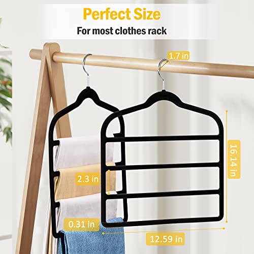 Velvet Pants Hangers Space Saving - Non Slip Jeans Hangers Znben Velvet Trousers Clothes Hangers Multiple Closet Storage Organizer for Jeans Scarves Tie Towels Black 3 Pack