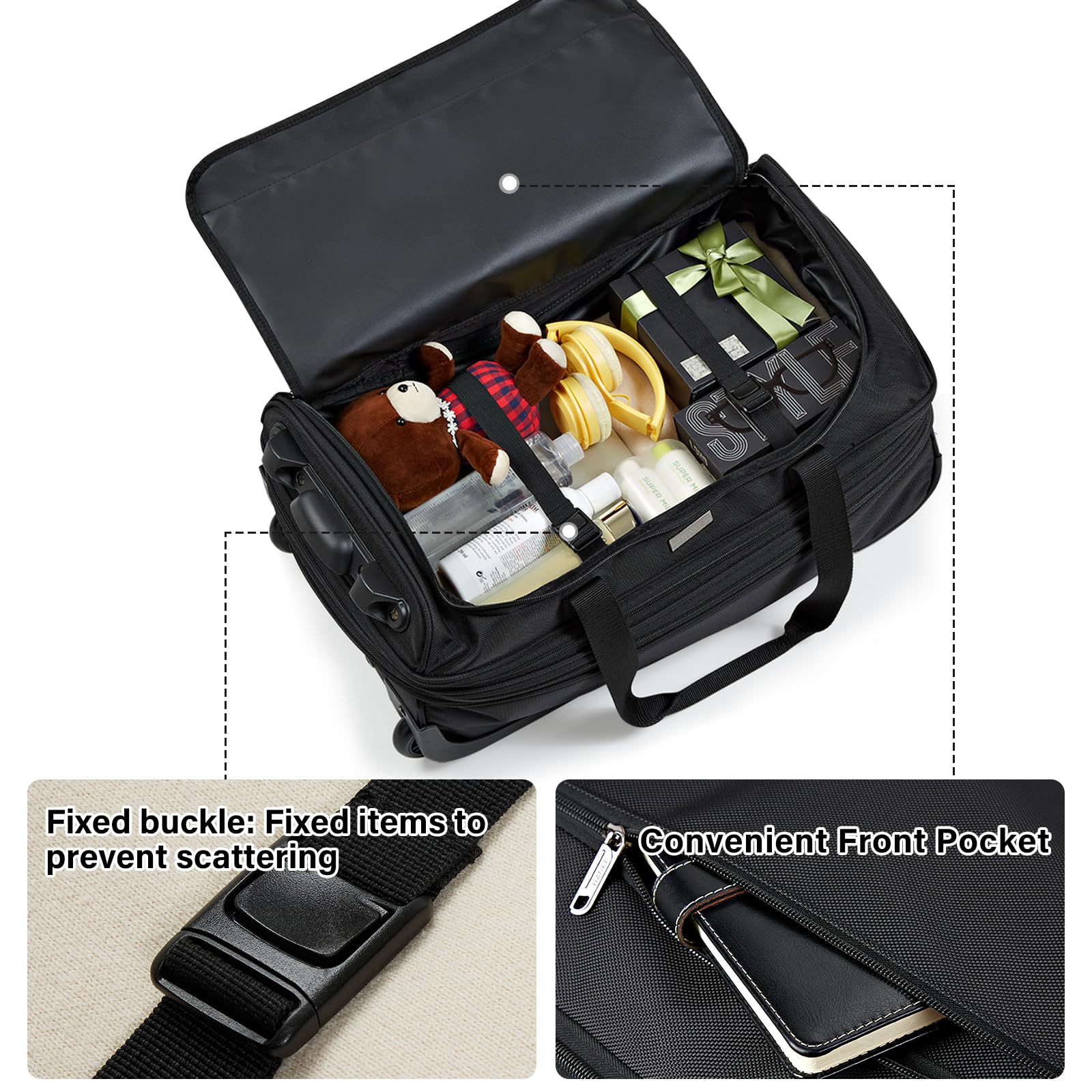 Hanke 20 Inch Expandable Carry On Luggage Suitcases with Wheels Foldable Duffle Bag for Travel Carry On suitcase Weekend Bag for Women Men Garment Bag.(Black)