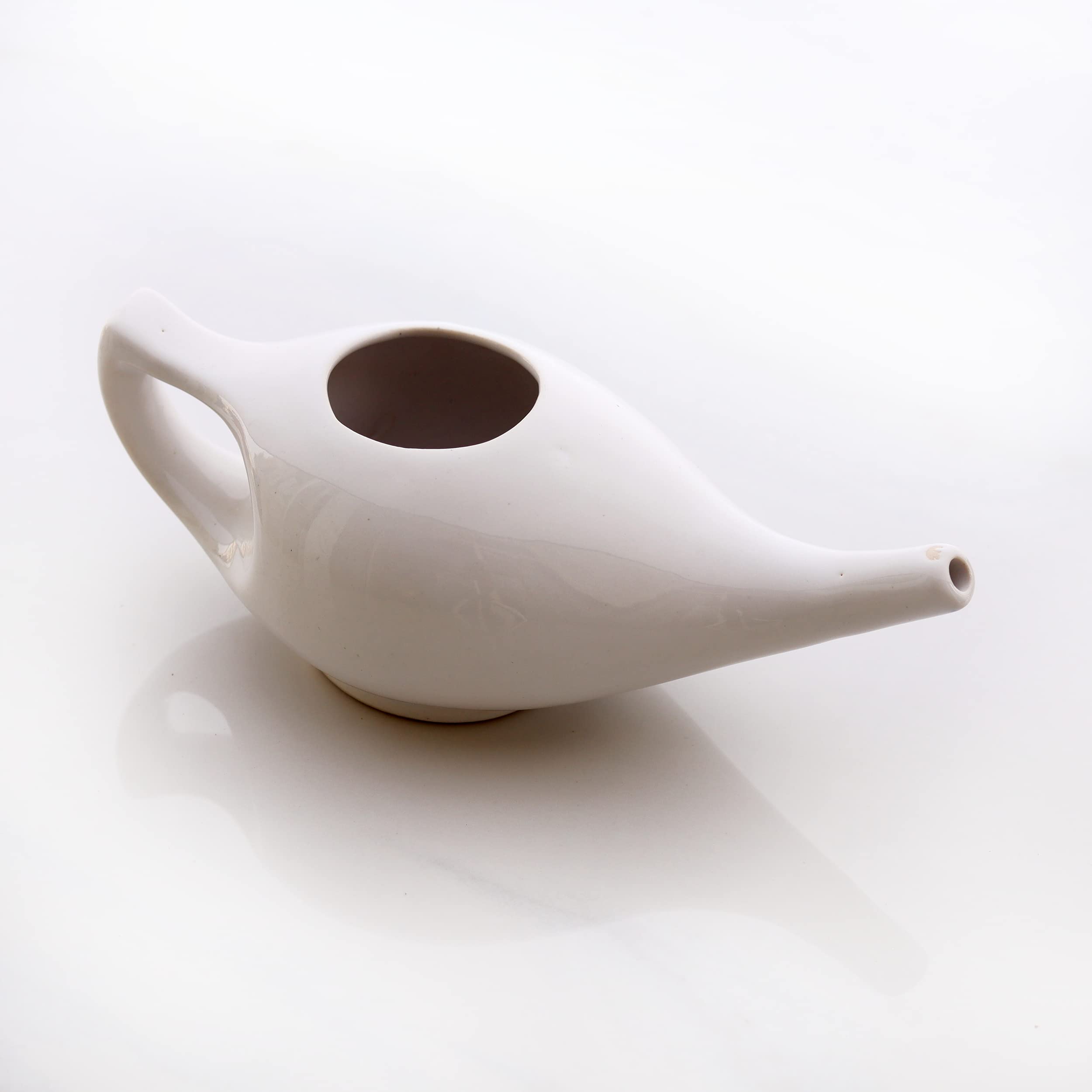 Handmade Ayurvedic Ceramic Neti Pot for Nasal Cleansing & Sinus| Premium Handcrafted Durable, Dishwasher Safe, for Nasal Cleansing + 5 Sachet Neti Salt, 225 Ml. (7.6 FL Oz) Capacity -White Color