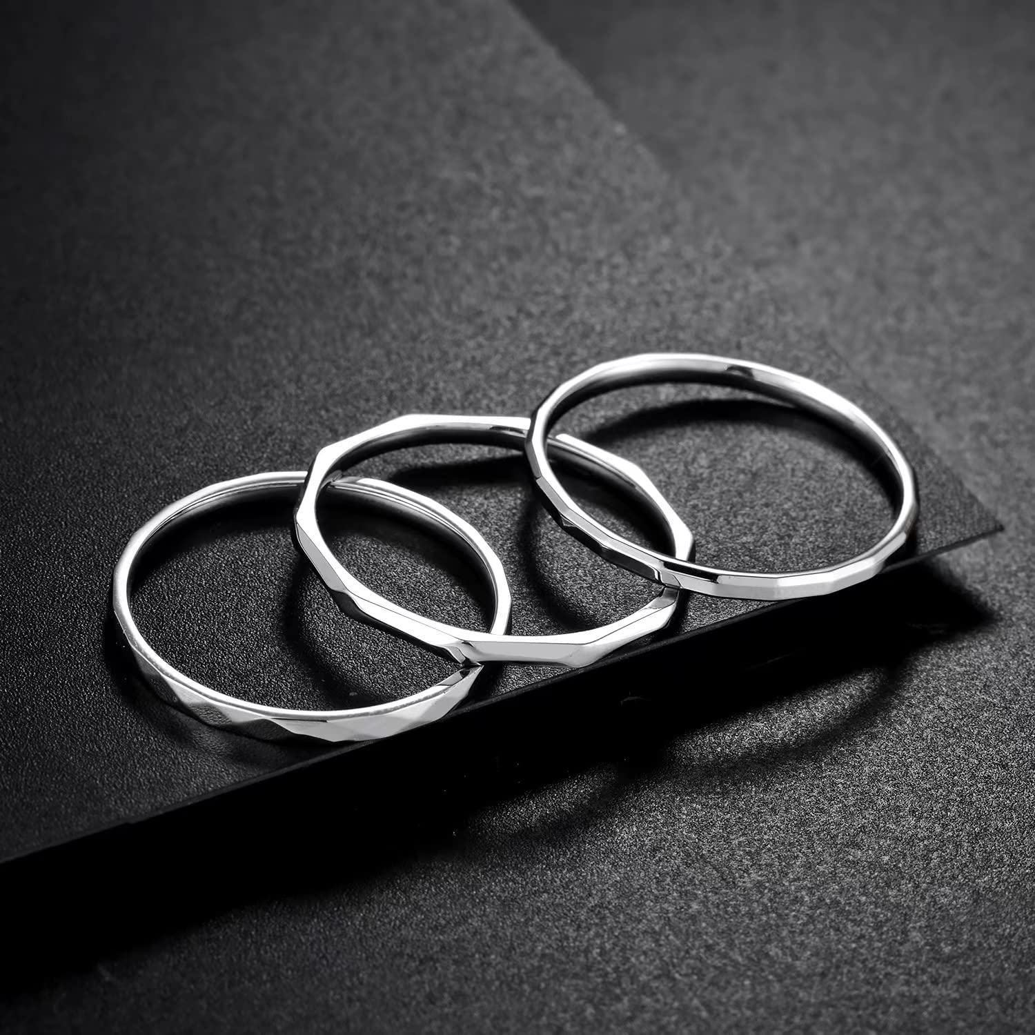 KAZITSAN 1.5mm 3pc Women Stainless Steel Rings Thumb Rings Silver fashion Plain Band Knuckle Stacking Wedding Band Comfort Fit Size 10
