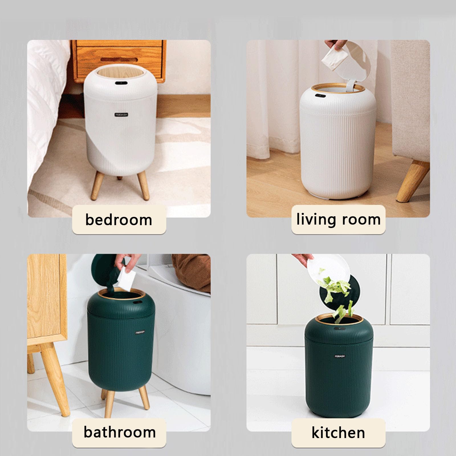 Smart Sensor Wastebasket-Convenient And Hygienic Easy To Use, 13 Gallon Trash Can Bathroom Trash Can With Lid, Automatic Trash Can for Kitchen, Bathroom, Bedroom, Living Room, Office And Outdoor-White