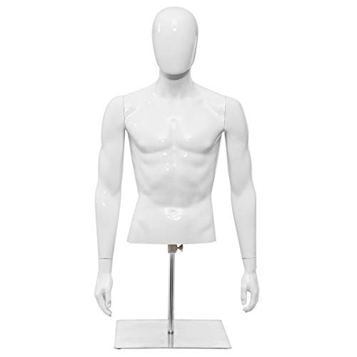Giantex Male Mannequin Torso Adjustable Height Detachable Arms Dress Form Display w/ Metal Stand, Bright White