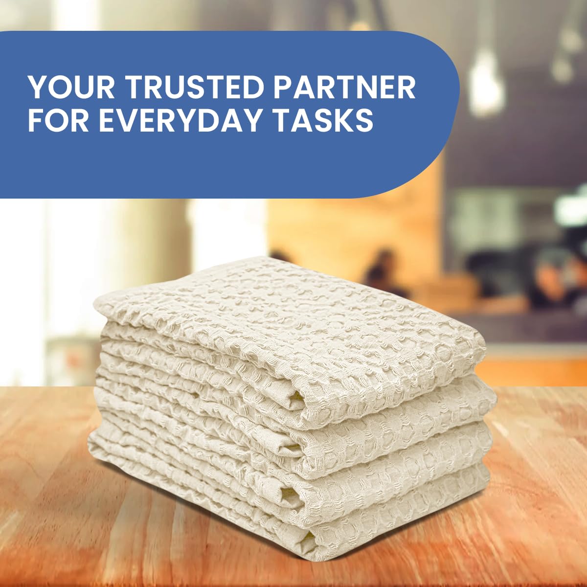 Kitchen Dish Towels Ring Spun Cotton Large 18 x 28 6-Pack Big Waffle - Kitchen Towel, Hand Towels, Tea Towels, Dish Towels and Dish Cloth (Cream).