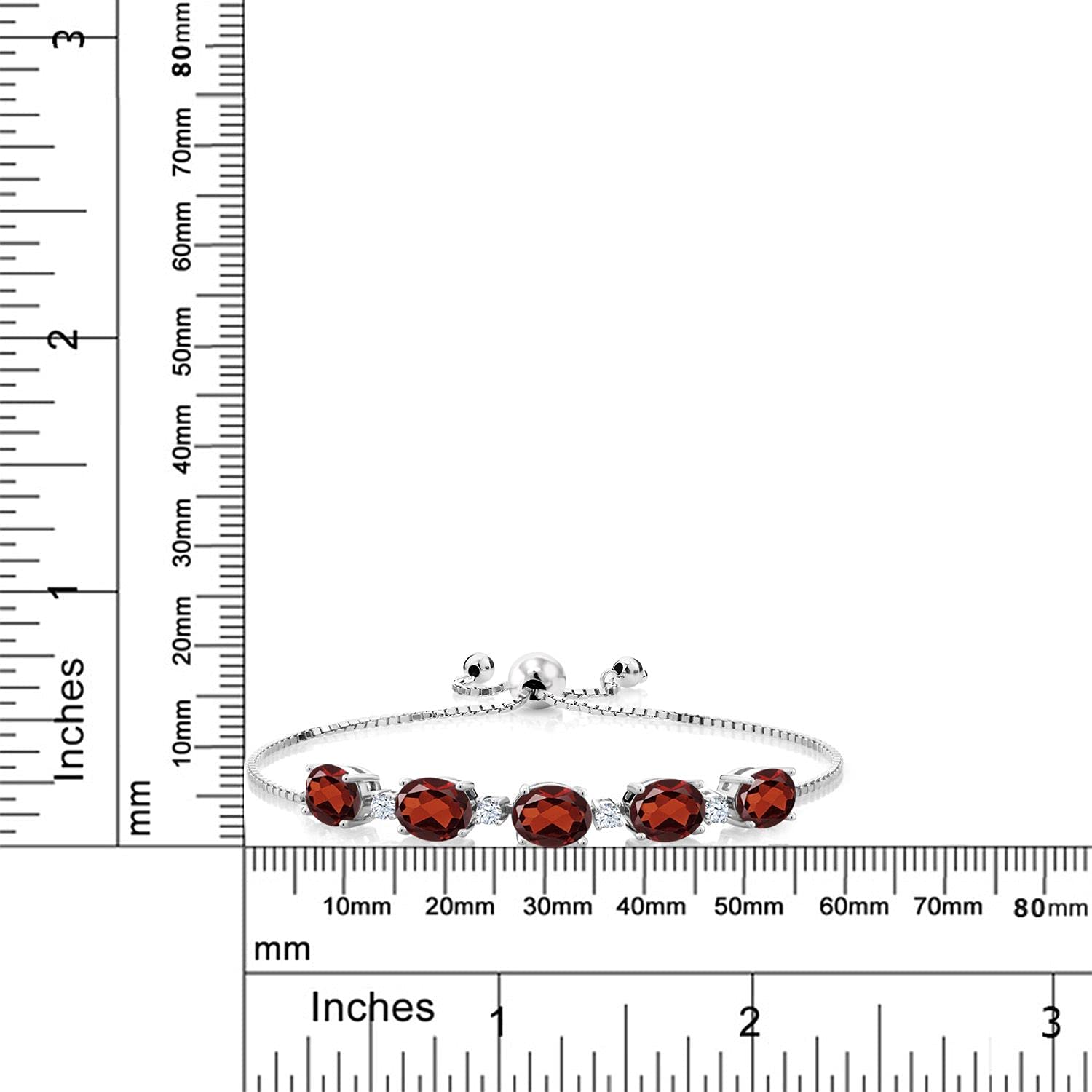 Gem Stone King 925 Sterling Silver Red Garnet and White Created Sapphire Tennis Bracelet For Women (7.70 Cttw, Oval 8X6MM, Gemstone Birthstone, Fully Adjustable Up to 9 Inch))