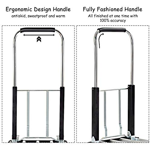 HWZQHJY Folding Aluminum Platform Truck, 4-Wheel Dolly Cart, Height and Length Adjustable, 330-lb Capacity, Silver