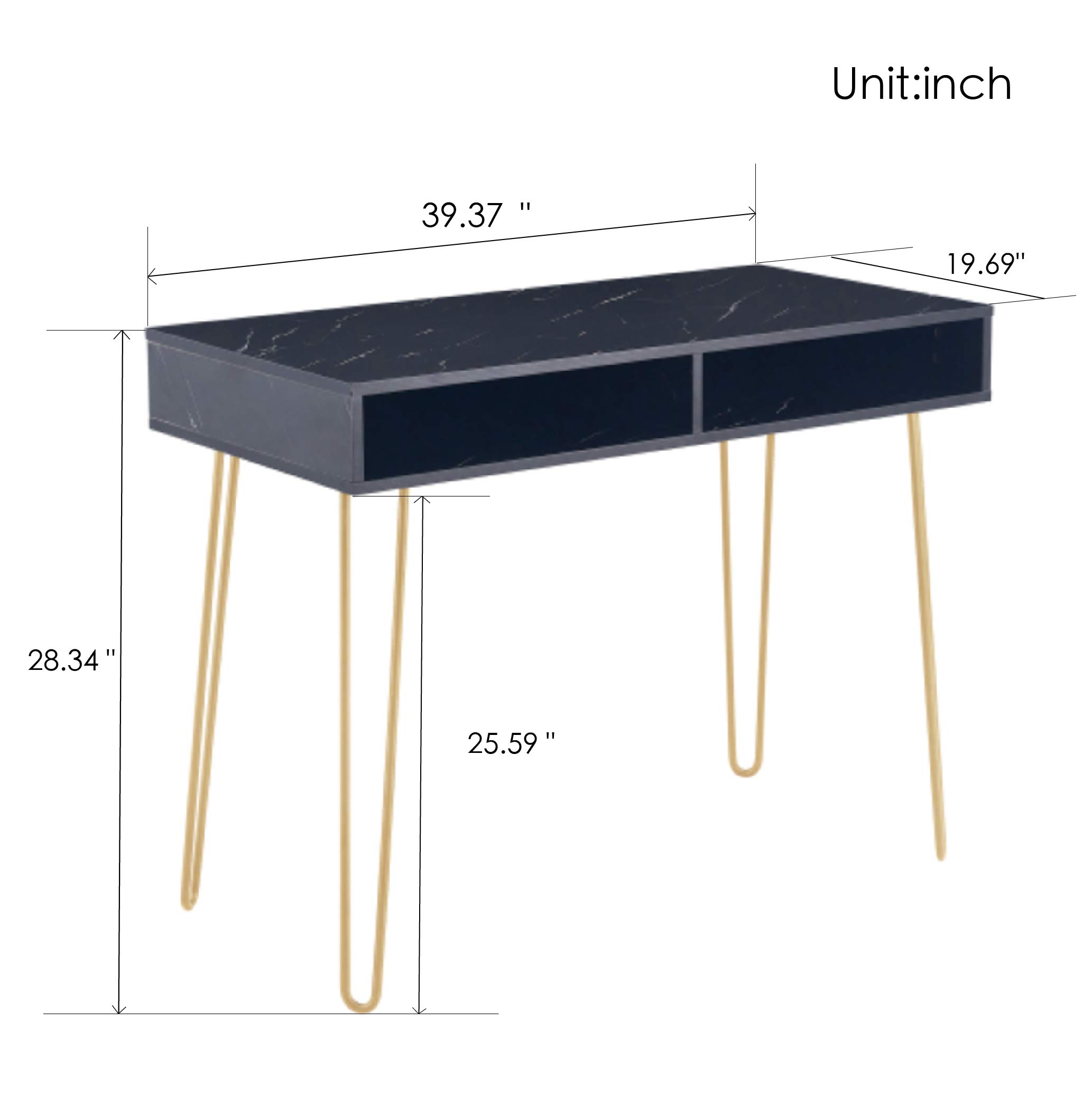 Henf Modern Simple Computer Table Laptop Desk, MDF Metal Iron Foot Office Desk Study Writing Table for Home Office,Golden Marble Color, Black