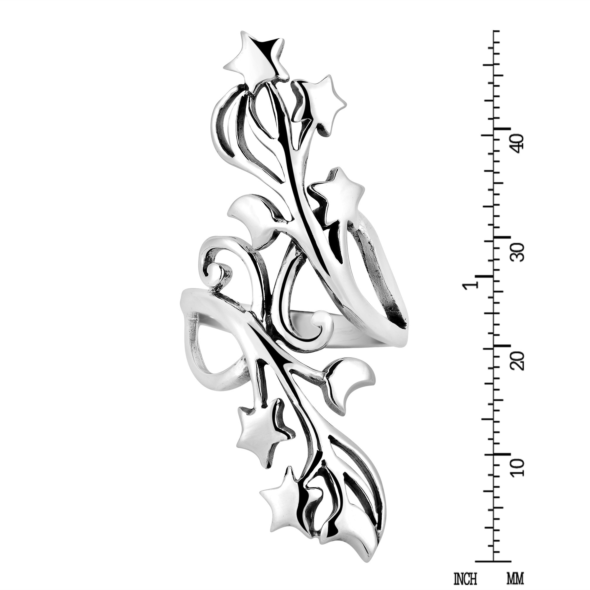 Gorgeous Stars and Half Moon Swirl Vine .925 Silver Ring (10)