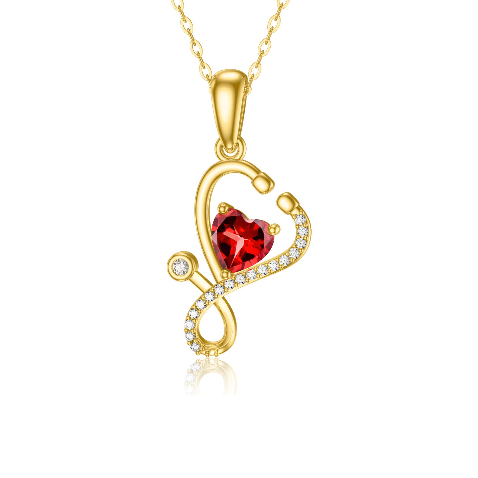 Yafeeso 14K Gold Stethoscope Necklace for Wonen, Heart-Shaped Stethoscope Pendant Necklace Medical Jewelry for Doctor Nurse Medical Student Gifts,16+2 Inch (Style 2)