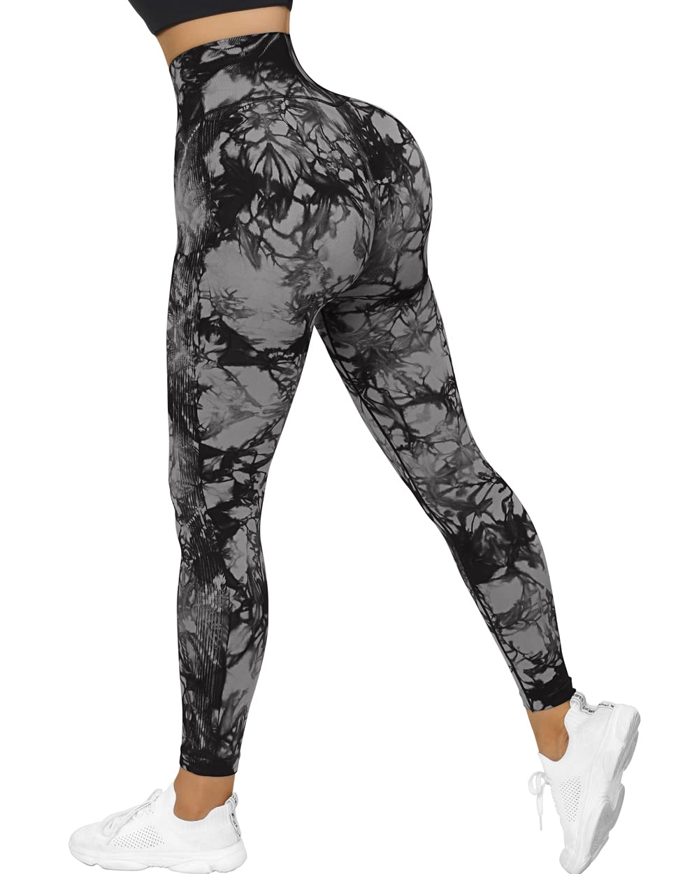 KUNISUIT Tie Dye Butt Lifting Workout Leggings for Women Tummy Control High Waisted Compression Yoga Pants (M,Brown Tie Dye-57)