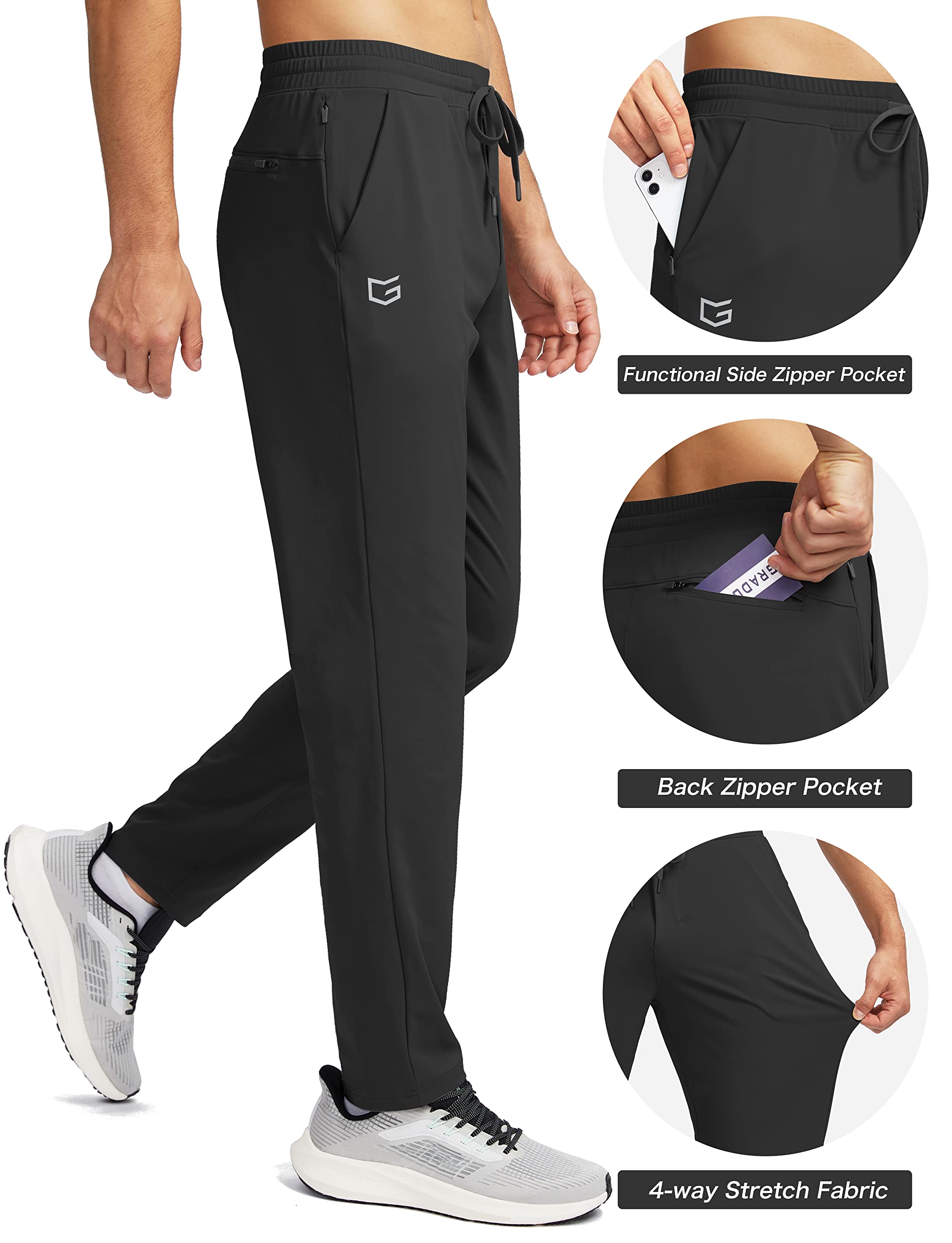 G Gradual Men's Sweatpants with Zipper Pockets Tapered Track Athletic Pants for Men Running, Exercise, Workout (2 Pack: Black/Silver Grey, Medium)