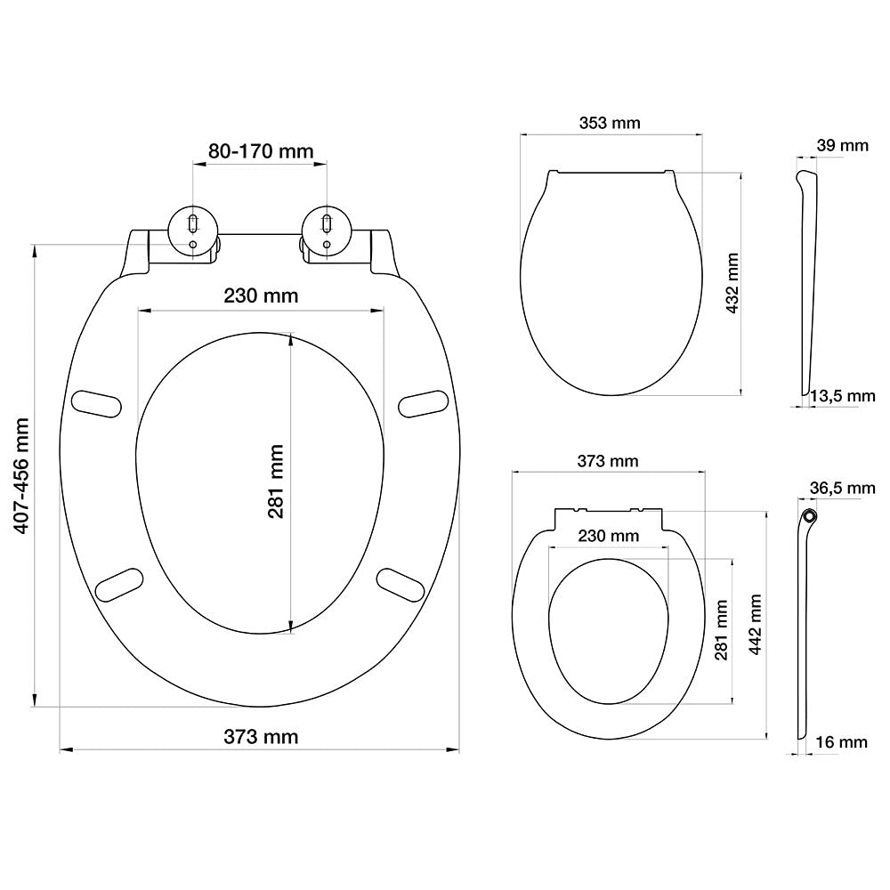 Tiger Burton Toilet Seat, Duroplast, White, 37.3 x 5.5 x 44.2 cm