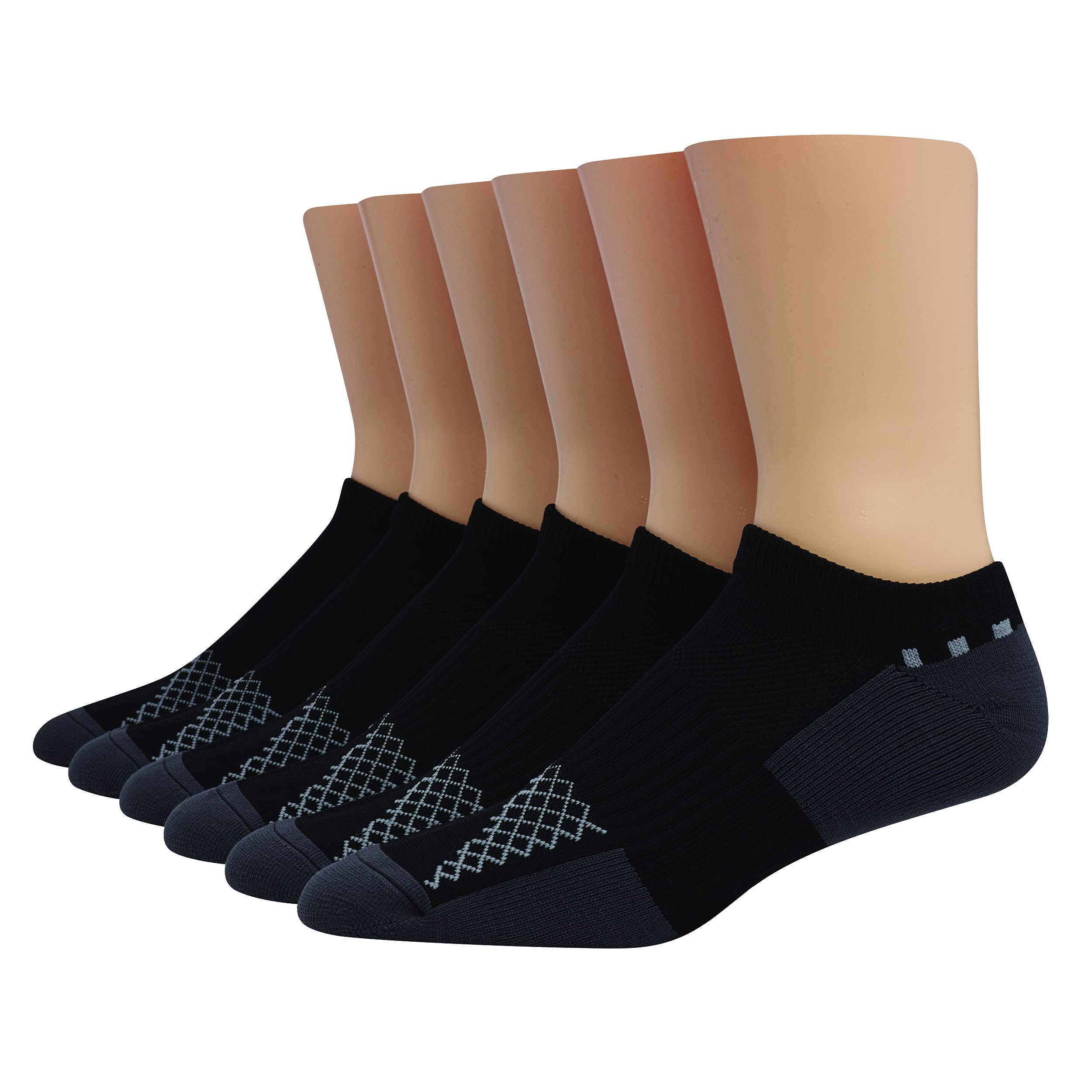 Hanes mens X-temp No Show 6-pair Pack, Available in Big & Tall Performance Sock, Black/Grey Heel Toe, 6 12 US
