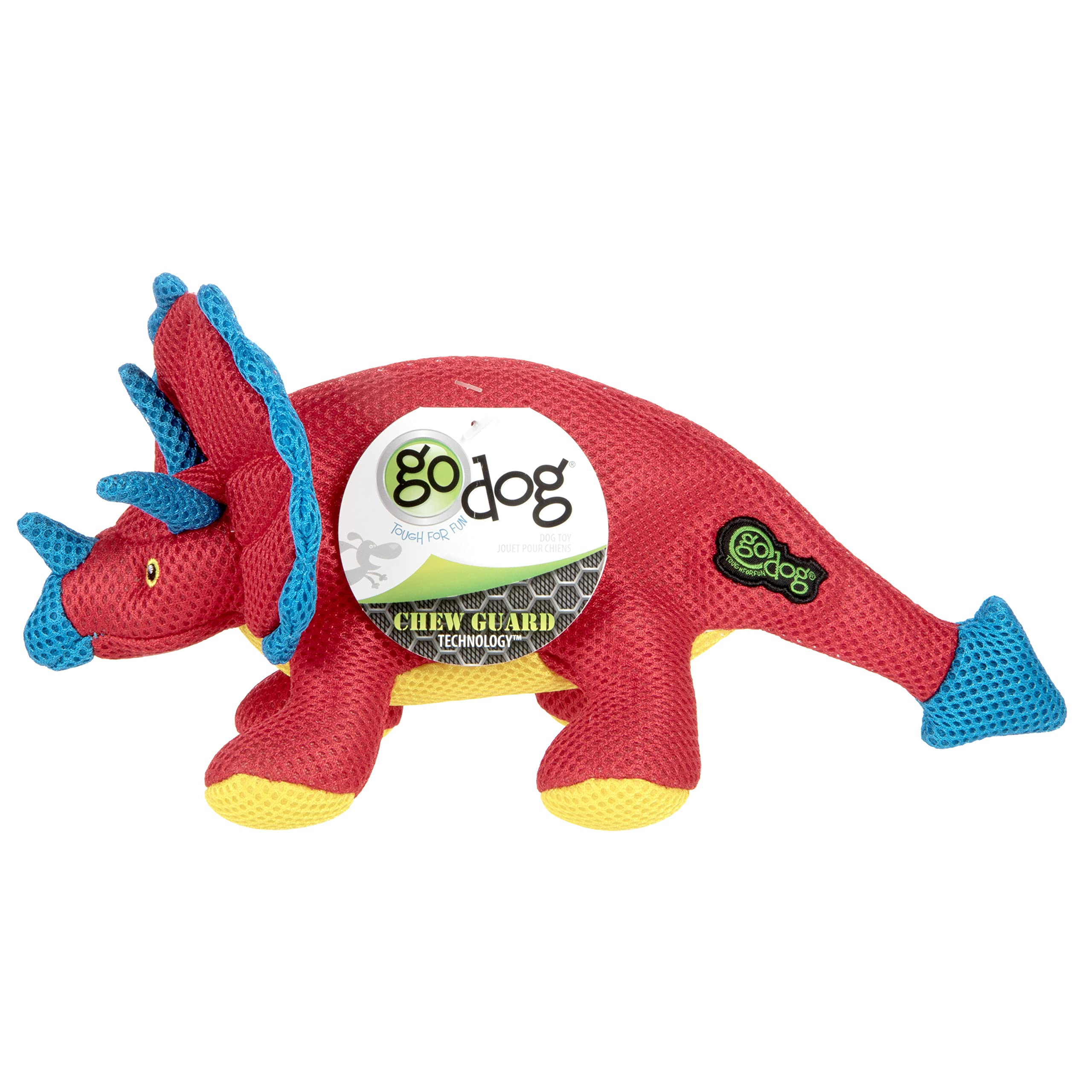 goDog Double Chew Guard Mesh Dinos Spike Squeaky Dog Toy - Green, Small
