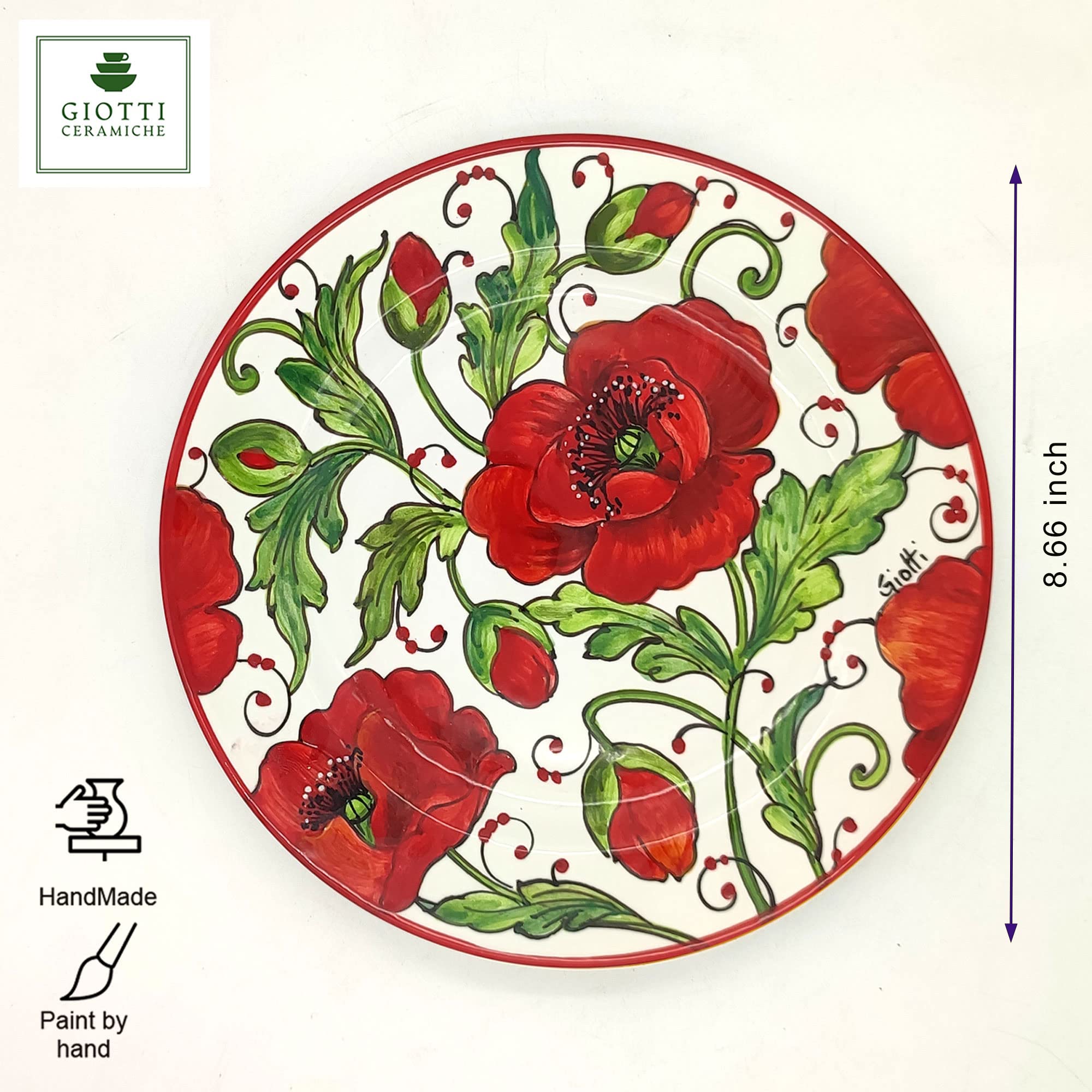 Italian Ceramic dinnerware set - Hand Painted kitchen Small Dishes sets for 4 - Made in ITALY Tuscany - Italian Pottery dinner plates - Home Decor Poppies Ceramics salad dishes set