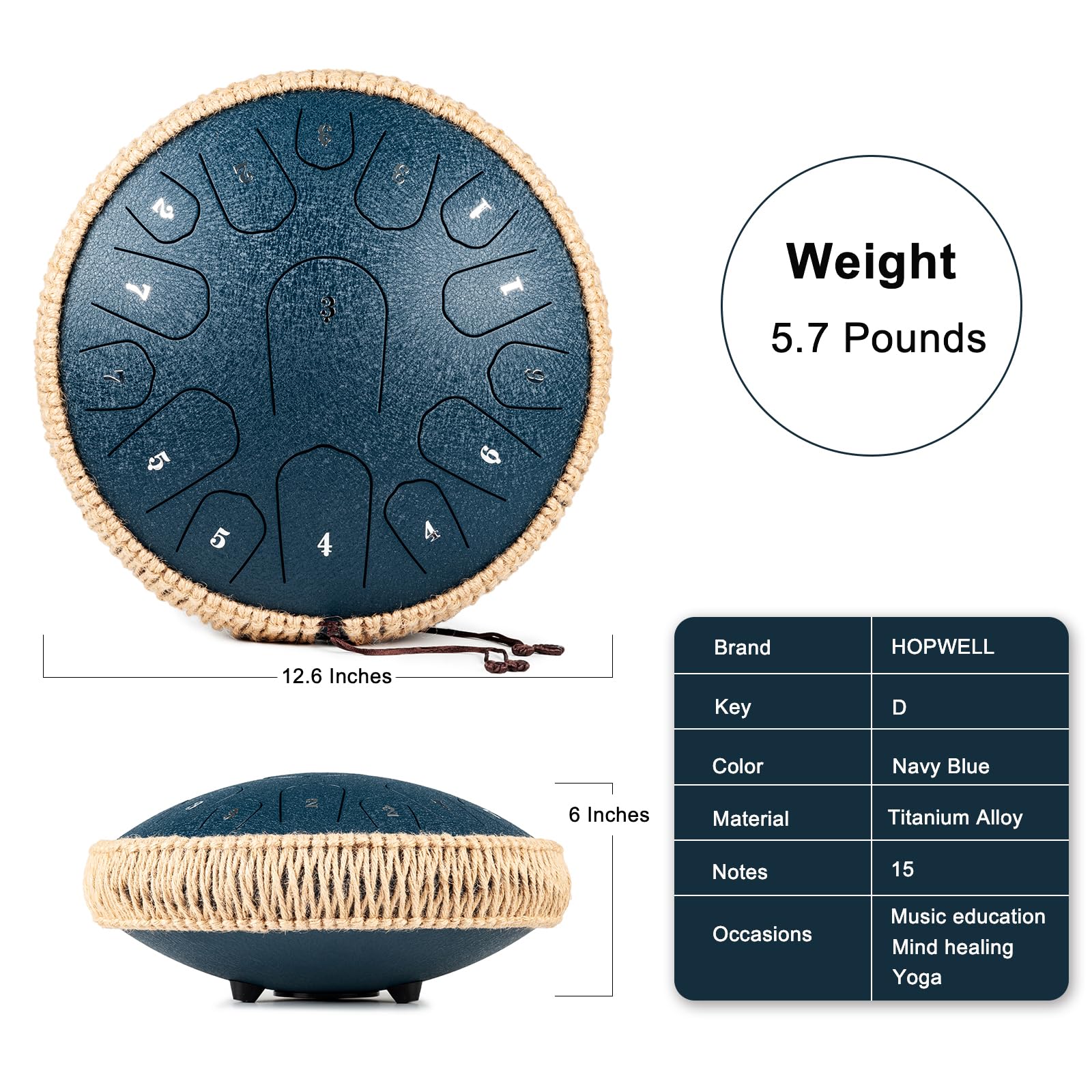 HOPWELL Steel Tongue Drum 12 Inches 11 Notes - Percussion Instruments - Hand Pan Drum with Drum Mallets and Carry Bag, C Major