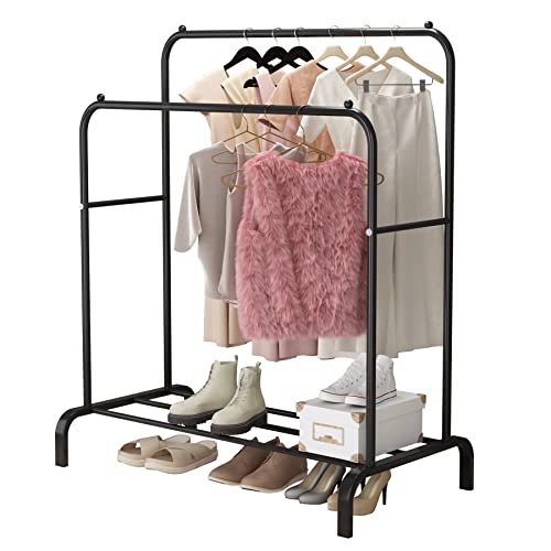 UDEAR Garment Rack, 43.3 Inches Freestanding Double Rod Clothing Racks for Hanging Clothes,Black