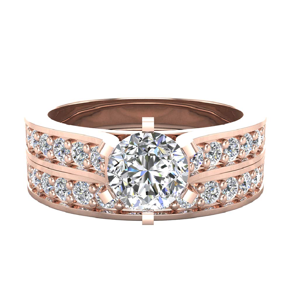 Glitz Design Classic Channel Engagement Ring Set Sparkling Diamond Wedding Set 1.10 ctw 14K Rose Gold (G, VS) RS 5.5